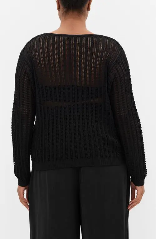 City Chic Slouch Open Stitch Sweater - Black
