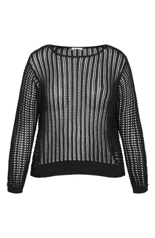 City Chic Slouch Open Stitch Sweater - Black