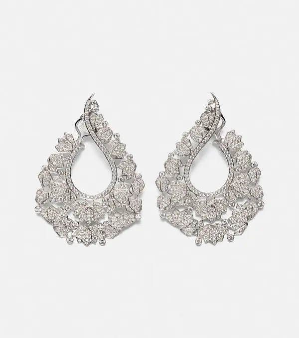ANANYA Scatter Lotus 18kt White Gold Diamond Earrings - Silver