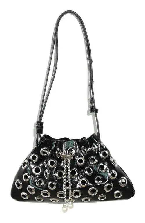 PETIT MOMENTS Riveted Faux Leather Shoulder Bag - Black