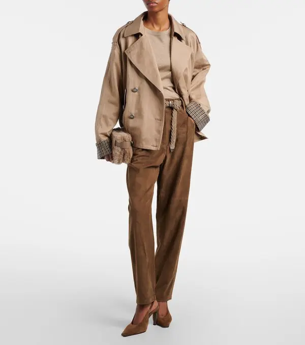 Brunello Cucinelli Monili Suede Straight-leg Pants