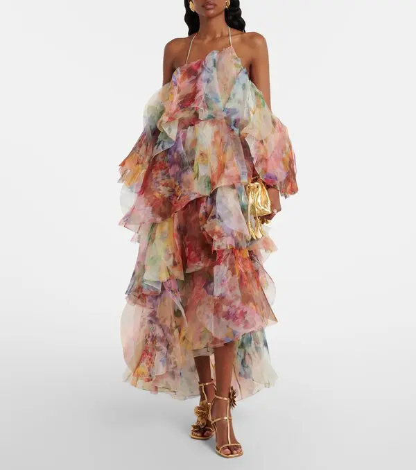 Zimmermann Luna Floral Ruffled Midi Dress