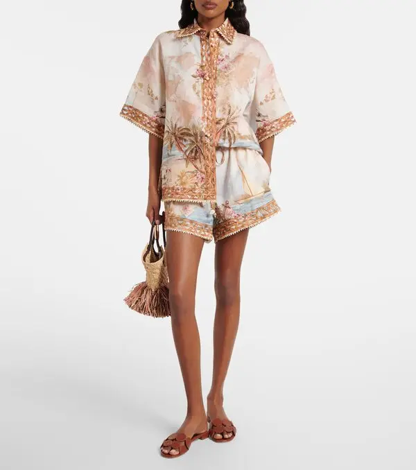 Zimmermann Mahon Printed Linen Shorts - Multicoloured