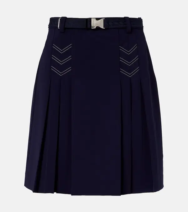Tory Burch Belted Pleated Miniskirt In Deep Navy
