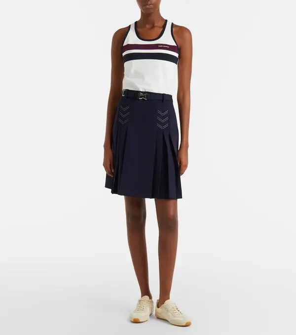 Tory Burch Belted Pleated Miniskirt In Deep Navy