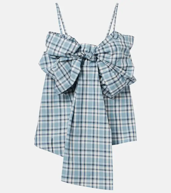 Acne Studios Bow Detail Checked Cotton Top - Blue