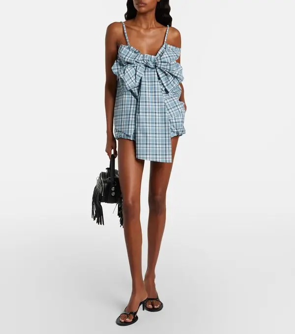Acne Studios Bow Detail Checked Cotton Top - Blue