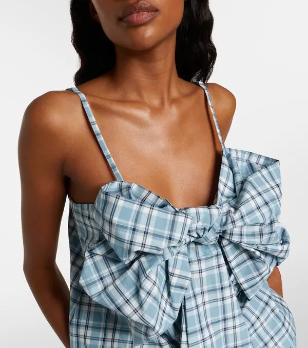 Acne Studios Bow Detail Checked Cotton Top - Blue