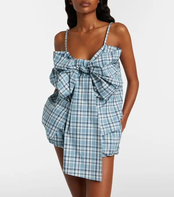 Acne Studios Bow Detail Checked Cotton Top - Blue