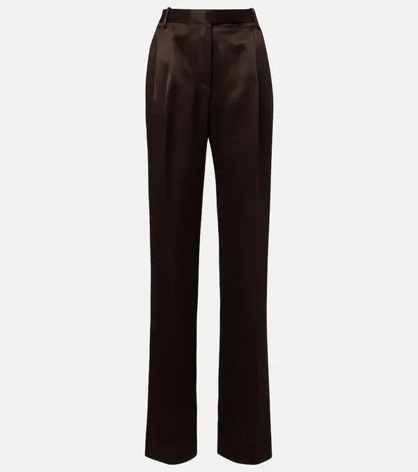 TOM FORD Pleated Silk Straight Pants - Brown