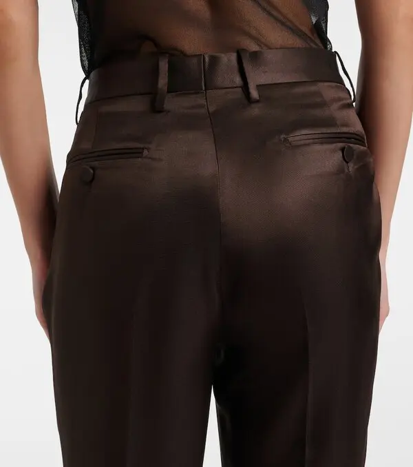 TOM FORD Pleated Silk Straight Pants - Brown
