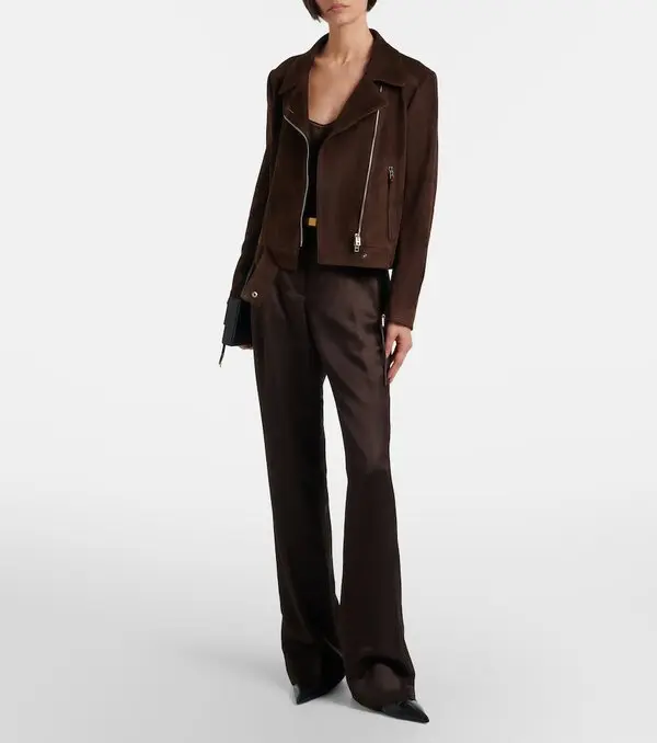 TOM FORD Pleated Silk Straight Pants - Brown