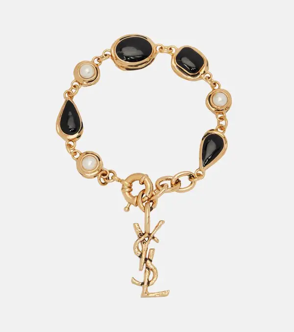 Saint Laurent Cassandre Embellished Chain Bracelet - Black