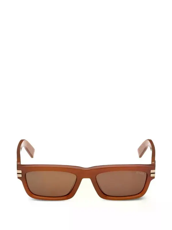 Zegna Rectangle Frame Sunglasses - Brown