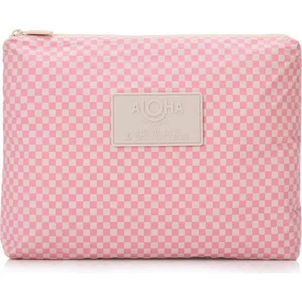 ALOHA COLLECTION Mid Tiny Check Water Resistant Zip Pouch - Blush