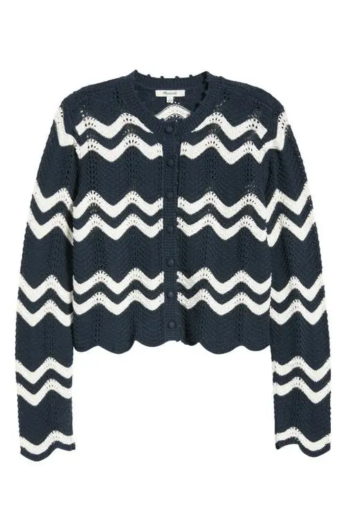 Madewell Kassa Wavy-knit Cardigan - Navy And Ivory Wavy Stripe