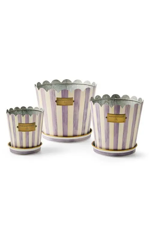 MACKENZIE-CHILDS Viloet Stripe Set Of 3 Pots & Saucers - Violet