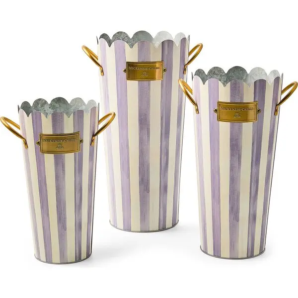 MACKENZIE-CHILDS Stripe Set Of 3 Flower Buckets - Violet