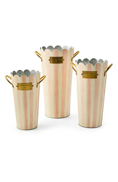 MACKENZIE-CHILDS Stripe Set Of 3 Flower Buckets - Rosy