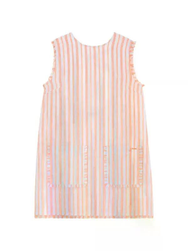 GANNI Striped Linen Mini Dress With Frayed Edges