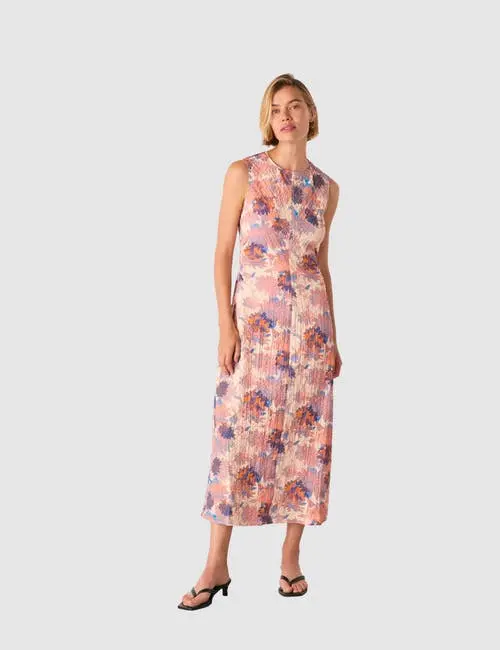Whistles Sleeveless Floral Textured Midi Dress - Pink/multi