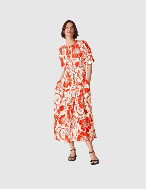 Whistles Floral Print Midi Dress - Red/multi