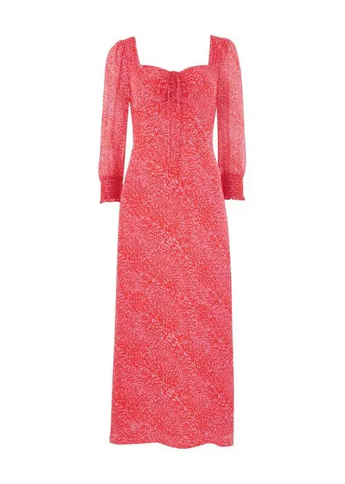 Whistles Diagonal Leopard Print Midi Dress With 3/4 Sleeves