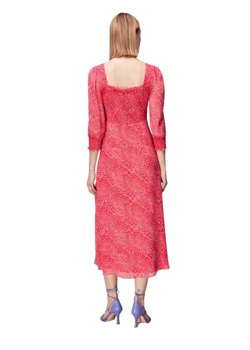 Whistles Diagonal Leopard Print Midi Dress With 3/4 Sleeves