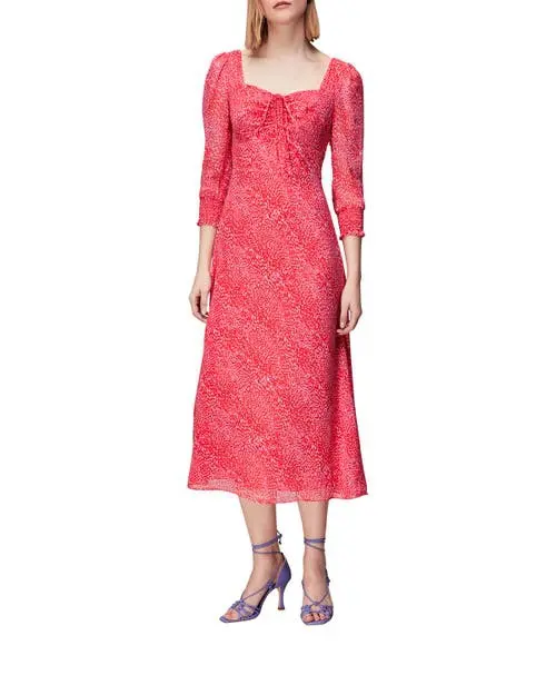 Whistles Diagonal Leopard Midi Dress - Pink/multi