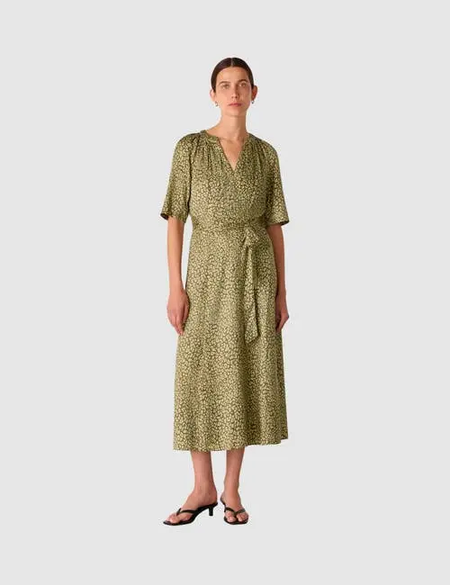 Whistles Leopard Print Short Sleeve Midi Dress