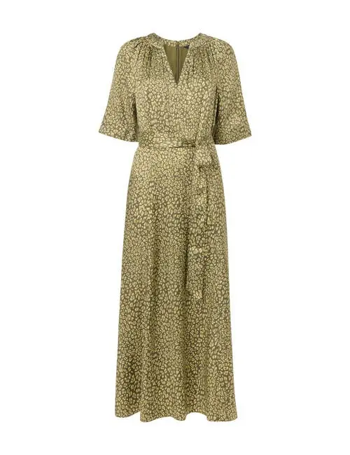 Whistles Leopard Print Short Sleeve Midi Dress