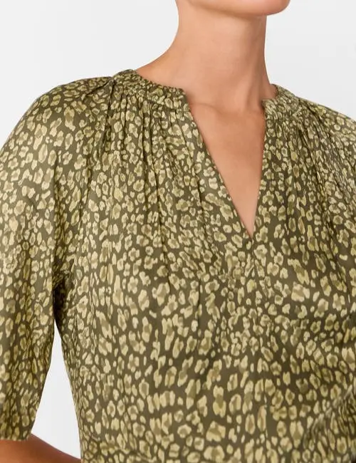 Whistles Leopard Print Short Sleeve Midi Dress