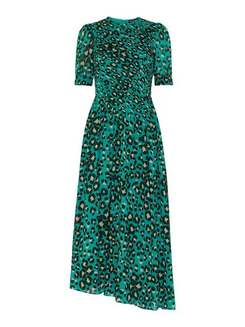 Whistles Painted Leopard Shirred Midi Dress