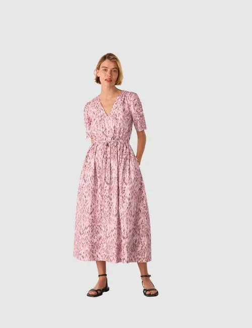 Whistles Short Sleeve V-neck Printed Midi Dress
