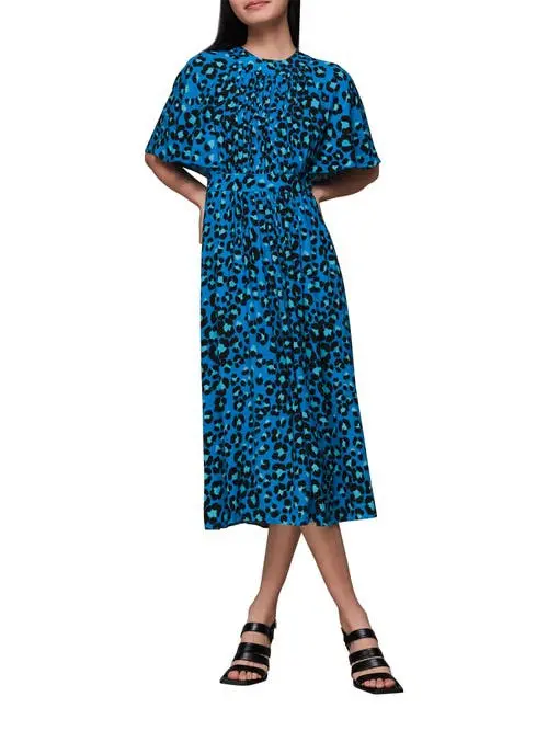Whistles Painted Leopard Amelia Midi Dress - Blue/multi