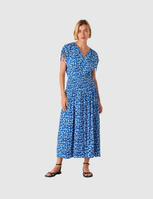 Whistles Brushed Stroke Short Sleeve Midi Dress - Blue/multi