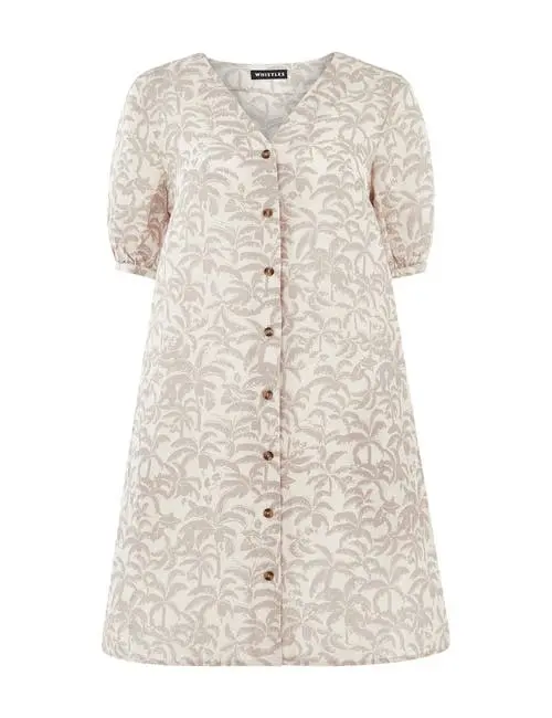 Whistles Palm Print Linen Blend Mini Shirt Dress