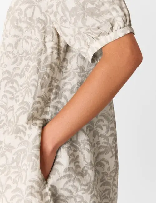Whistles Palm Print Linen Blend Mini Shirt Dress