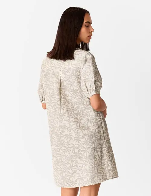 Whistles Palm Print Linen Blend Mini Shirt Dress