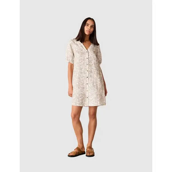 Whistles Palm Print Linen Blend Mini Shirt Dress - Ivory/multi