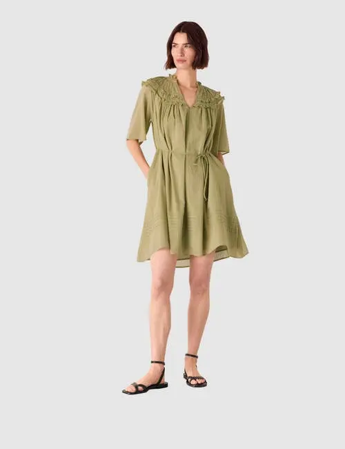 Whistles Cotton Frill Mini Dress - Khaki