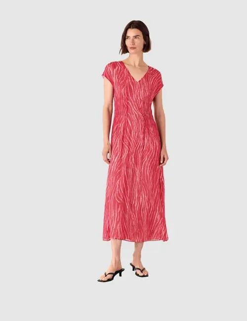 Whistles Zebra Print V-neck Midi Dress - Red/multi