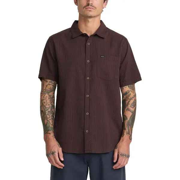 Rvca That'll Do Seersucker Short Sleeve Button-up Shirt - Mocha