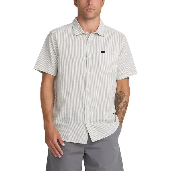 Rvca That'll Do Seersucker Short Sleeve Button-up Shirt - Monument
