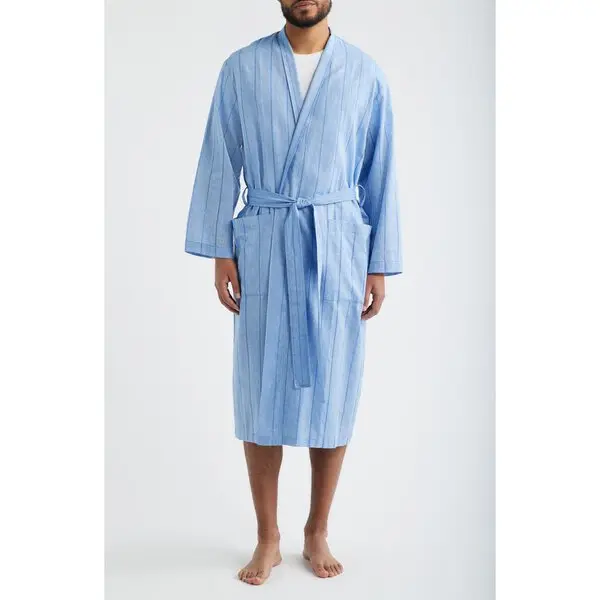 Daniel Buchler Pinstripe Cotton & Linen Robe - Blue