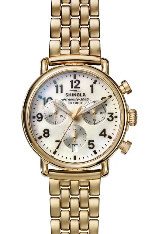 Shinola Runwell Mother-of-pearl Chronograph Bracelet Watch - White Mother Of Pearl/gold