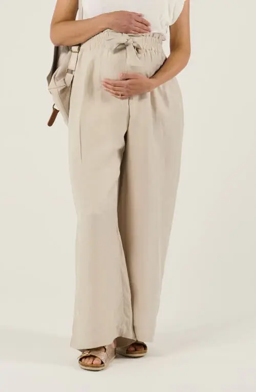 CACHE COEUR Maternity Twill Wide Leg Pants - Beige