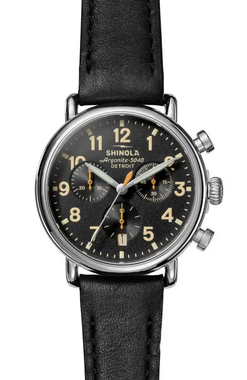 Shinola Runwell Chronograph Leather Strap Watch - Black