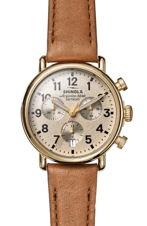 Shinola Runwell Chronograph Leather Strap Watch - Cream