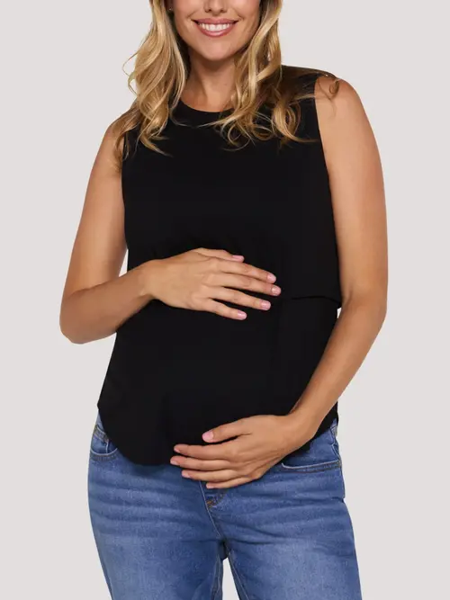 Motherhood Maternity Sleeveless Crewneck Nursing Maternity Top - Black